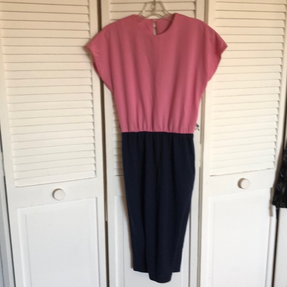 Dresses | Vintage 8s Color Block Pink And Navy Dress | Poshmark